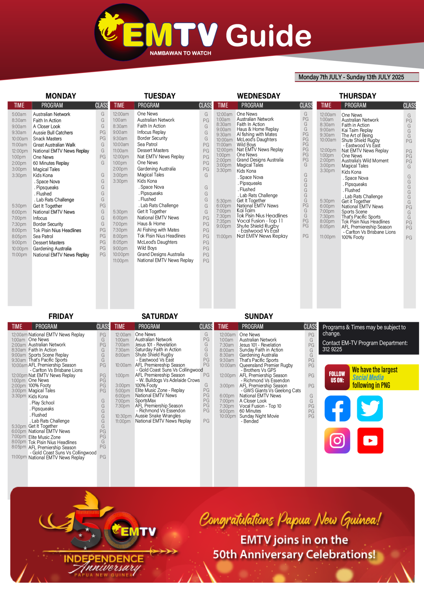 WEEKLY TV GUIDE — EMTV ONLINE